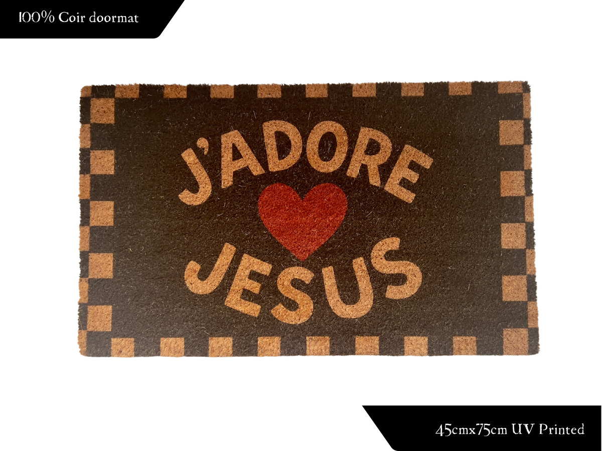 J'ADORE JESUS Doormat – Christian Coir Welcome Mat with Heart Design ...