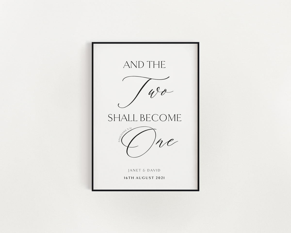 Two Shall Become One | Personalised Christian Poster – Scripture Bella